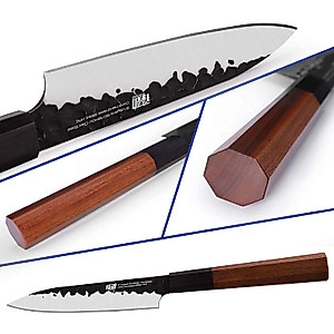 FINDKING Dynasty Series 5'' Clad Steel Utility knife and Magnetic Walnut Knife Edge Guard