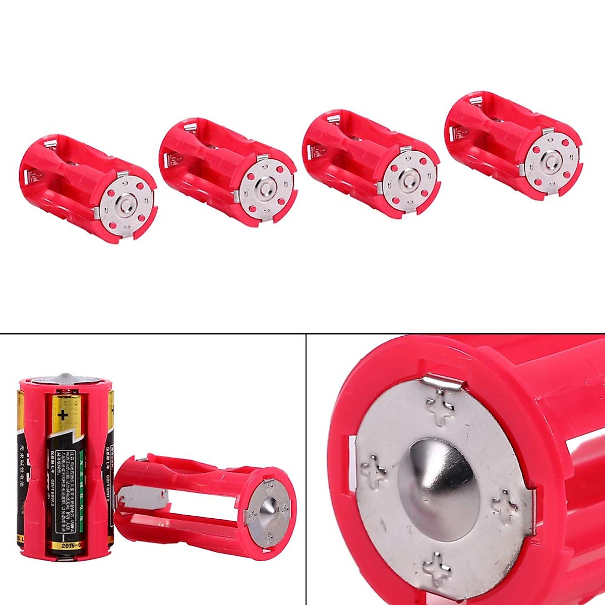 KIKYO Battery Converter, 4pcs 4AAA to C Size Parallel Battery Convertor Adapter Holder for Home Household Use