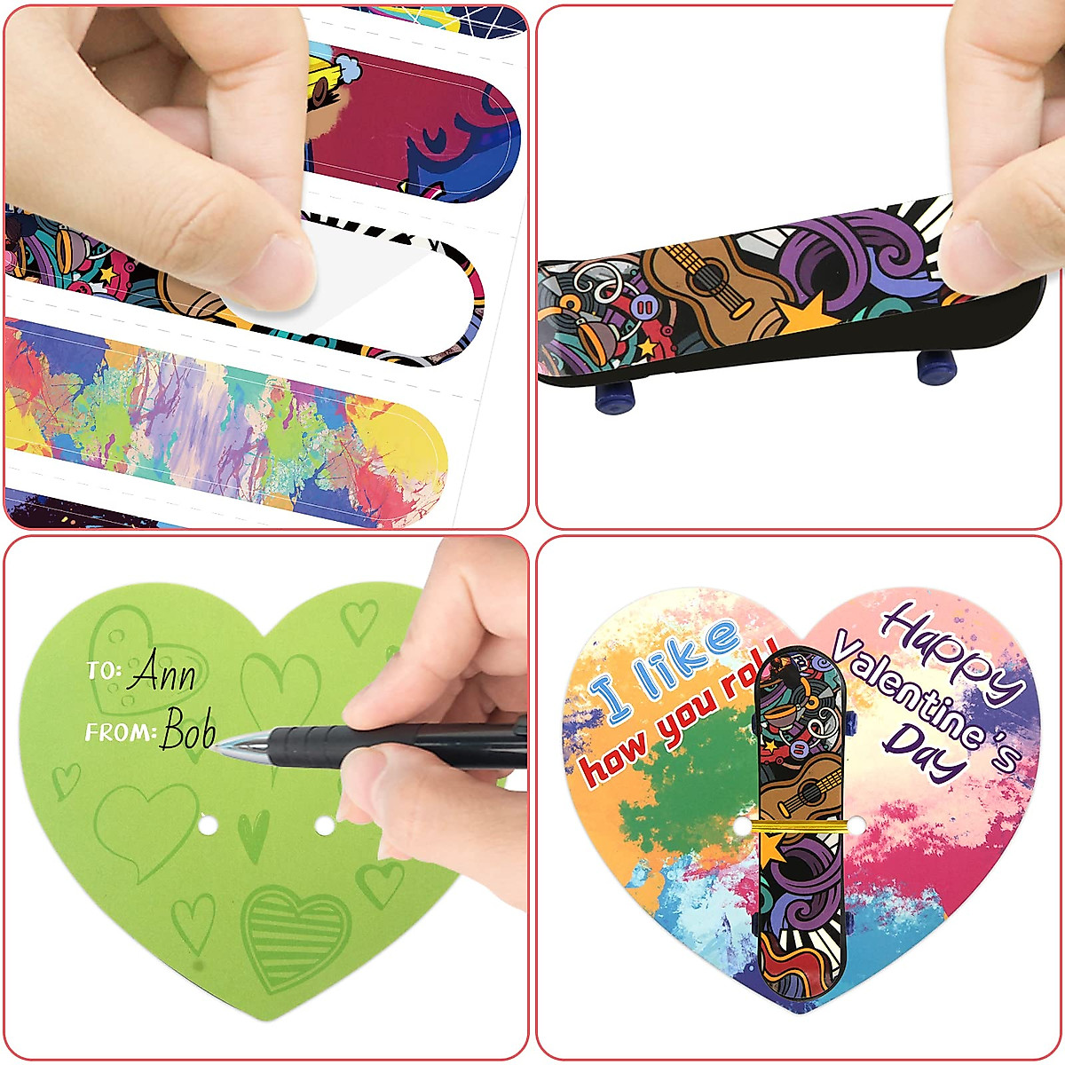 ceiba tree Valentines Day Cards with Finger Skateboards for Kids Classroom Exchange Party Favors