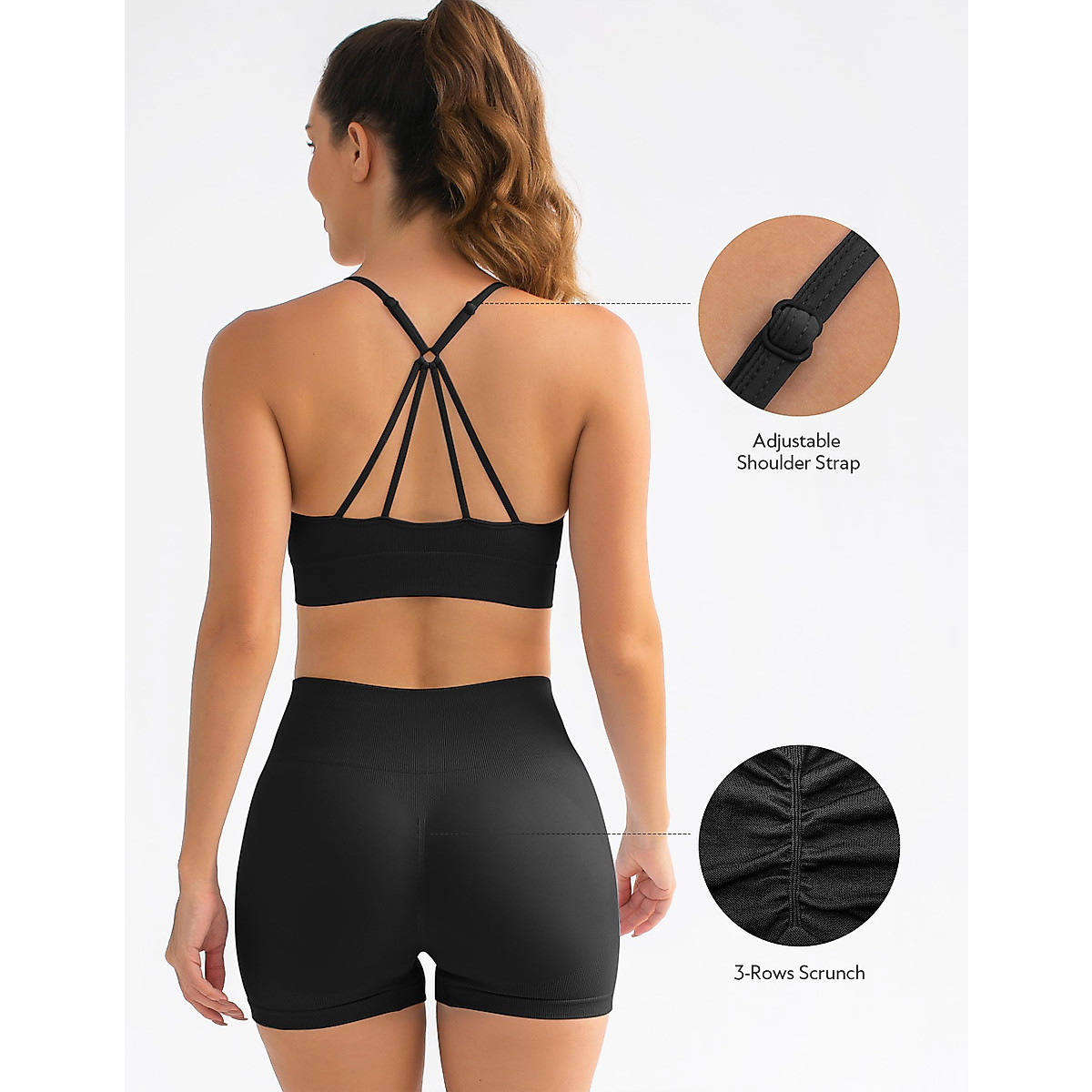 FRESOUGHT Matching Workout Sets for Women Cropped Tank Tops High Waisted 2 Piece Shorts Set for Women Outfit Black L