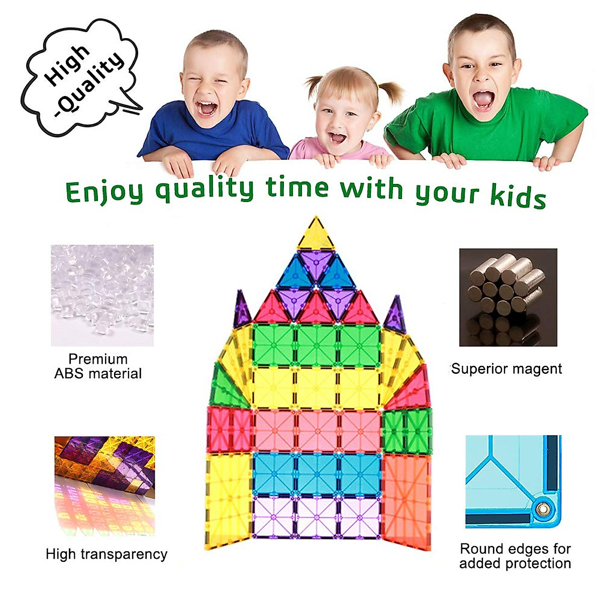 Magnetic Building Tiles, 78pcs Colorful 3D Transparent Magnet Building Blocks Set, Educational Toy Gift for Kids Boys Girls (78PCS)