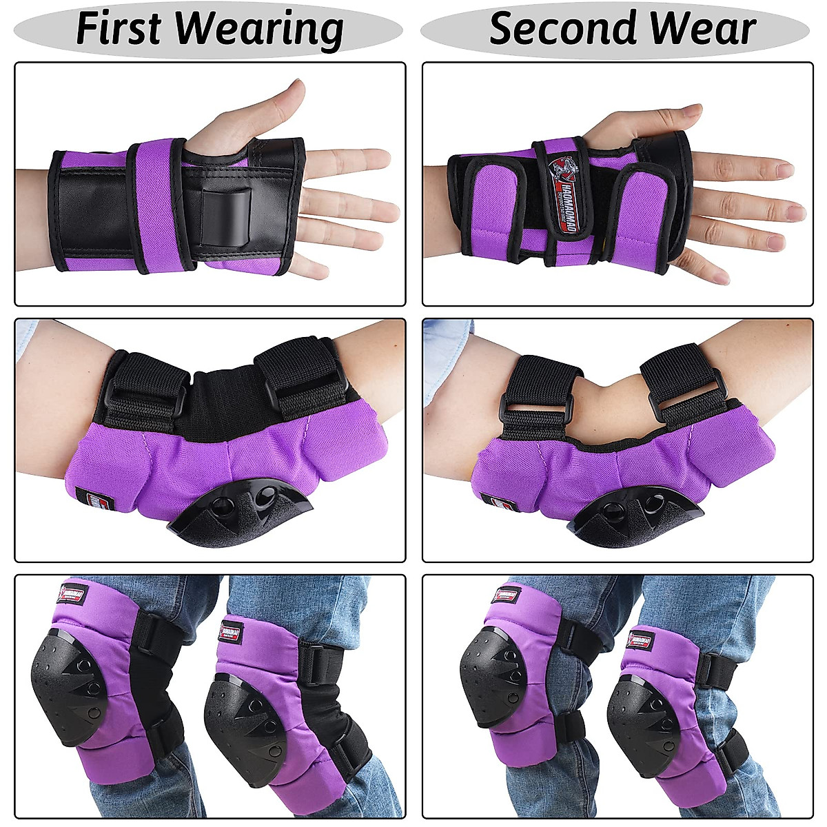 Haomaomao Adult & Kids Knee Pads Elbow Pads Wrist Guards Protective Gear Set for Roller Skates Scooter Inline Skating Cycling BMX Bike Skateboard Riding and Outdoor Extreme Multi-Sports