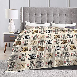 JASMODER Christmas Throw Blanket I Love French Bulldog Soft Microfiber Lightweight Cozy Warm Blankets & Throws for Couch Bedroom Living Room