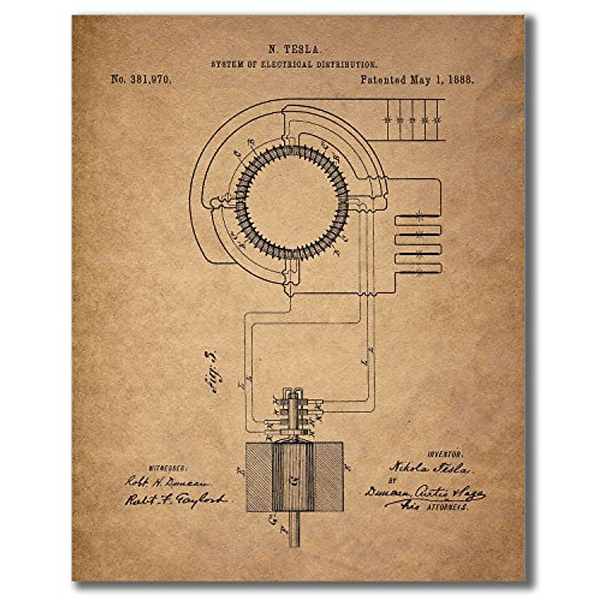 Tesla Patent Wall Art Prints - Set of 6 Vintage (8 inches x 10 inches) Photos