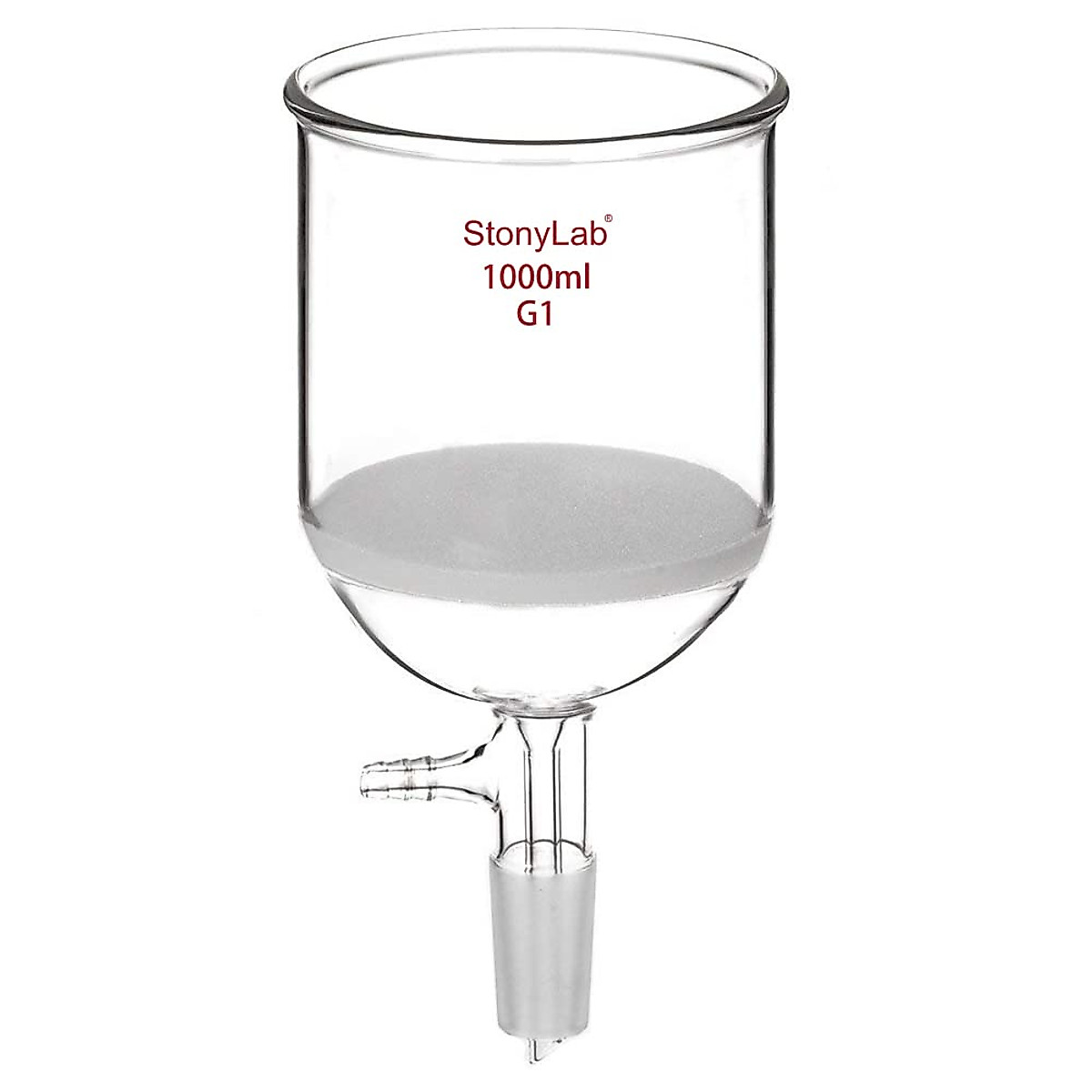 StonyLab Borosilicate Glass Buchner Filtering Funnel with Coarse Frit(G1), 113mm Inner-Diameter, 110mm Depth, with 24/40 Standard Taper Inner Joint and Vacuum Serrated Tubulation (1000ml)