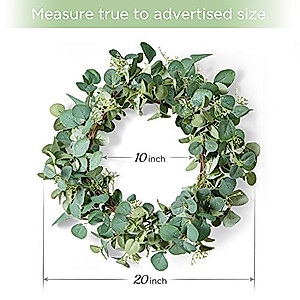 LIFEFAIR Wreaths for Front Door, 20 Inch Artificial Green Eucalyptus Leaf Wreath, Spring Summer Wreath for Window Home Porch Farmhouse Patio Garden Decor, House Warming Gifts