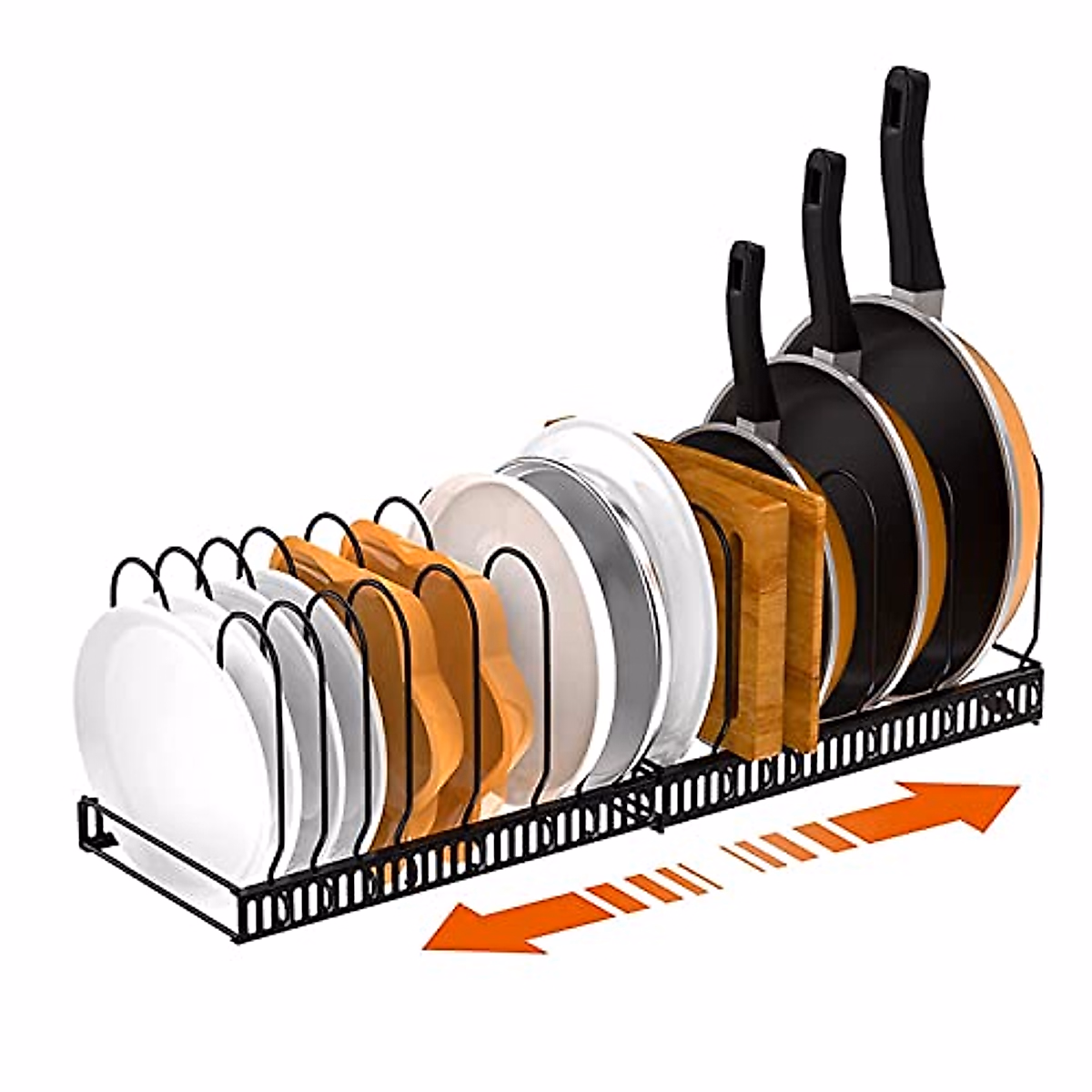 GZHXHMY Expandable Pot and Pan Organizer for Cabinet,Pot Rack with 10 Adjustable Compartment Kitchen Storage (Black)