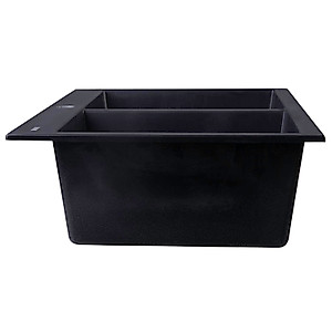 ALFI brand AB3420DI-BLA Drop-In Double Bowl Granite Composite Kitchen Sink, 34", Black