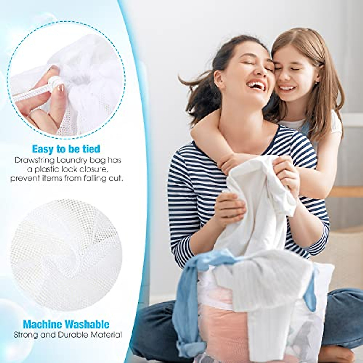 Xinnun 12 Pack Mesh Laundry Bag Drawstring Heavy Duty Bag Bulk, 24 x 36 Inches Durable Machine Washable Storage Bag for Factories, College, Dorm and Apartment Dwellers, White