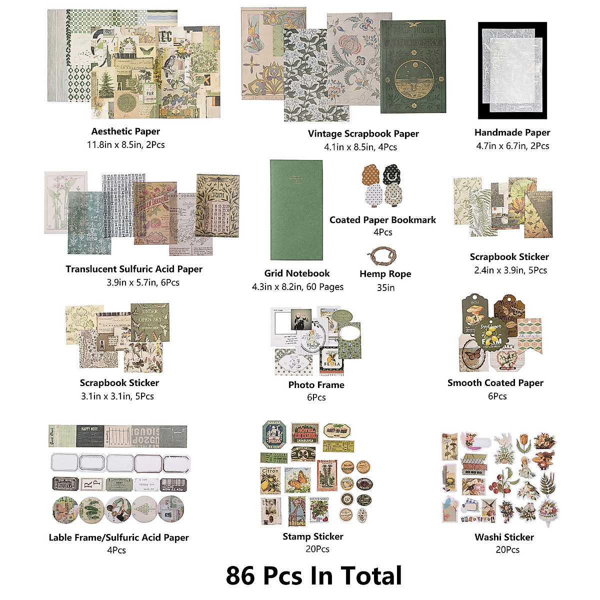 YagCu Aesthetic Scrapbook Kit, Junk Journal Scrapbooking Supplies, Vintage Journaling Set Bullet Journals Material, Large Collection for Teen Girls Women Adults Beginners, Arts Craft Ephemera