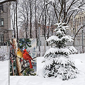 Artofy Winter Welcome Decorative Small Garden Flag Cardinal Red Yellow Birds, House Yard Pine Tree Branches Berry Outside Decor, Christmas Home Outdoor Burlap Farmhouse Decoration Double Sided 12 x 18