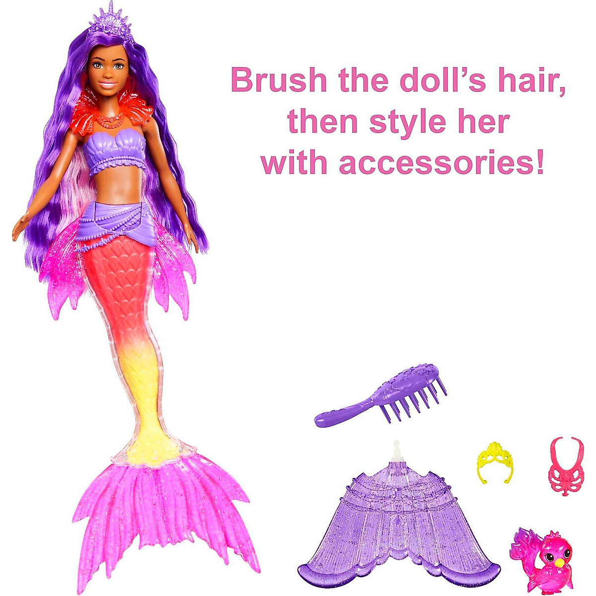 Barbie Mermaid Power Doll Set, Barbie "Brooklyn" Fashion Doll with Phoenix Pet & Accessories, Mermaid Toy with Interchangeable Fins