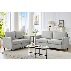 HOLYFIND Modern Loveseat Sofa Couch with Storage,Upholstered Small Couch,Mini Couch Furniture for Bedroom, Apartment, Office and Small Spaces(Light Gray, 56.5''-2seat)