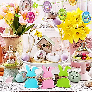 4 Pieces Easter Bunny Table Wooden Signs Spring Bunny Decor Easter Rabbits Shape Signs Farmhouse Easter Decor Easter Tiered Tray Decor with Rope for Easter Party Supplies Desk Office Home Decoration