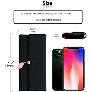 Chic Boutique De Mode Wallets for Women Large Wallet Leather Phone Wallet Ladies Girls Cute Long Slim Trifold Soft Purse Unique Original (Black)