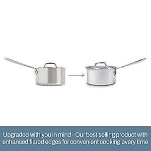 All-Clad D3 3-Ply Stainless Steel Sauce Pan with Lid 1.5 Quart, Induction Oven Broiler Safe 600F, Multipurpose, Compatible w/ All Cooktops, For Restaurant or Home Kitchen, Pots & Pans, Cookware Silver