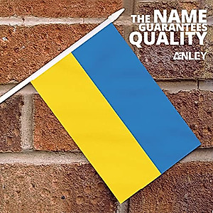 Anley Ukraine Mini Flag 12 Pack - Hand Held Small Miniature Ukrainian Flags on Stick - Fade Resistant & Vivid Colors - 5x8 Inch with Solid Pole & Spear Top