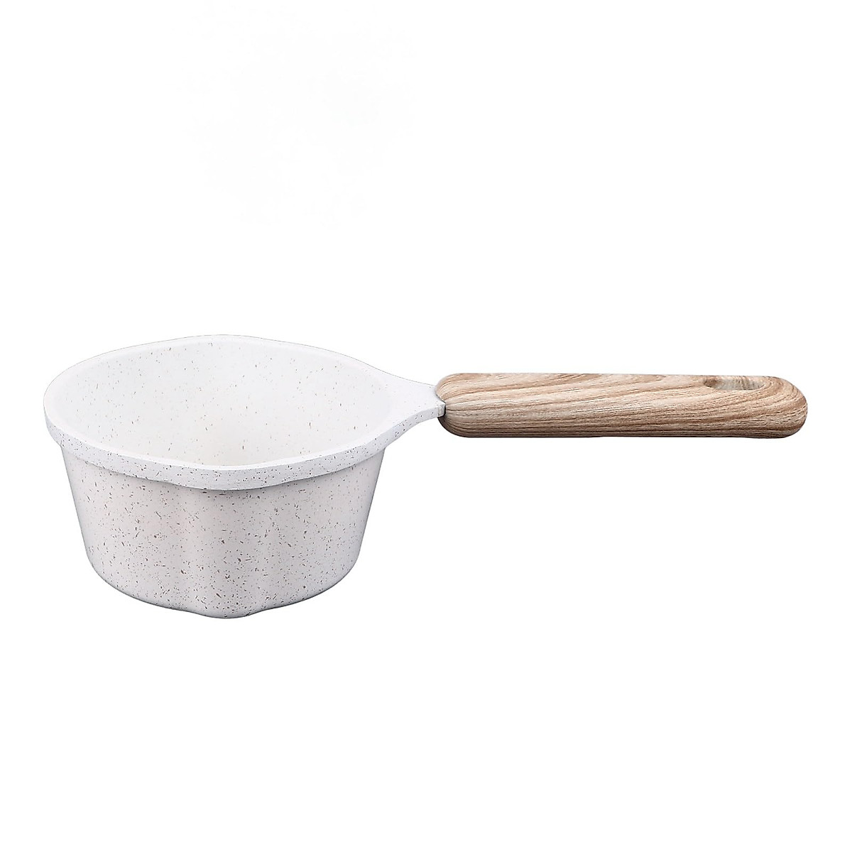 Kitchen Stovetop Sauce Frying Pan, Aluminum Nonstick Sauce Pot with Pour Spouts and Wooden Handle for Pouring Oil Heating Boiling Milk Frying Eggs (White)