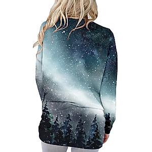 onlypuff Cute Pocket Shirt for Women Casual Loose Tunic Tops Green Sweatshirt Round Neck S