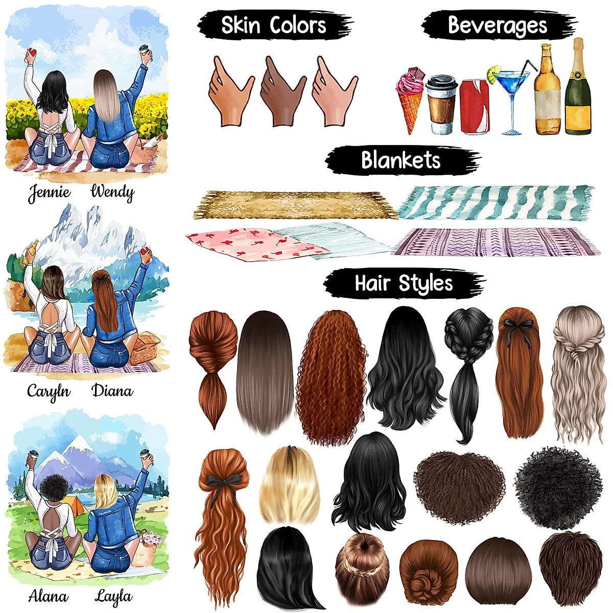 Personalized Best Friend Coffee Mug I'd Walk Through Fire For You, Choose Names, Hairstyle, Scenery, Custom Mugs For BFF, Besties, Good Friends Birthday Gift White Mug 11oz, 15oz