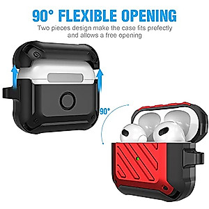 Maxjoy for Airpods 3 Case Cover 2021, Airpods 3 Protective Case Gen 3 Rugged Hard Shell Shockproof Cover with Keychain Compatible with Apple Airpods 3rd Generation Charging Case 2021, Red