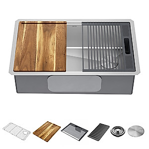 DELTA FAUCET 95B932-30S-SS Lorelai Workstation Kitchen Sink Undermount Stainless Steel Single Bowl with WorkFlow Ledge and Chef’s Kit of 6 Accessories