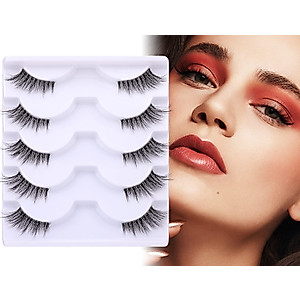 Half Lashes Lashes Natural Look Wispy 3/4 False Eyelashes Fluffy Clear Band False Cat Eye Lashes that Look Like Extensions Soft Handmade Reusable Lashes Pack