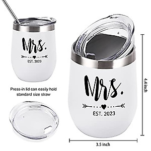 GINGPROUS EST 2023 Mr and Mrs Wine Tumbler, 2023 Engagement Wedding Couple Gift for Newlyweds Couples Bride to Be Wife His and Her,12 Oz Mr Mrs Gifts Stainless Steel Wine Tumblers with Lid, Set of 2