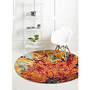 Unique Loom Estrella Collection Distressed, Floral, Abstract, Modern, Bright Colors Area Rug, 6' 0" x 6' 0", Multi/Blue