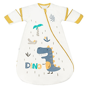 ZIGJOY Baby Winter Wearable Blankets with Detachable Sleeves Baby Sleeping Bag with Two Way Zipper 2.5 TOG 100% Cotton Warm Soft and Breathable Dinosaur