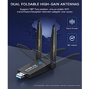 USB WiFi Adapter AX1800 WiFi 6 (802.11ax), ZEXMTE USB 3.0 Dual Band High Gain Antenna 2.4GHz/ 5GHz WiFi Adapter for Desktop PC, WiFi 6 Adapter for Windows 11/10/7, WiFi 6 USB Adapter