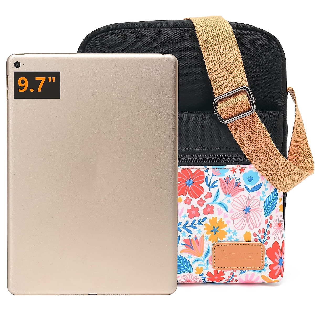 Leaper Girls Crossbody Purses 2 PCS Floral Messenger Bag Canvas Crossbody Bag and Purse Set for Women Floral Black