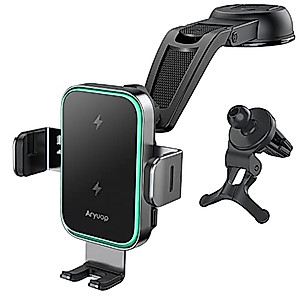 15W Fast Wireless Car Charger Mount Dual Coil - Auto Alignment Clamping Wireless Car Phone Charger, Dashboard Windshield Wireless Charging Car Holder for iPhone15/14/13/12/Pro Max/Samsung Galaxy