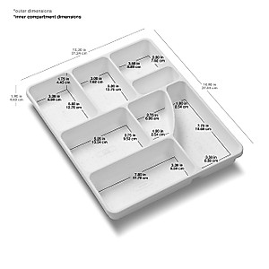 Madesmart 7-Compartment Plastic Junk Drawer Organizer Bin, Low-Profile Organizer Tray for Kitchen and Office Drawers, White