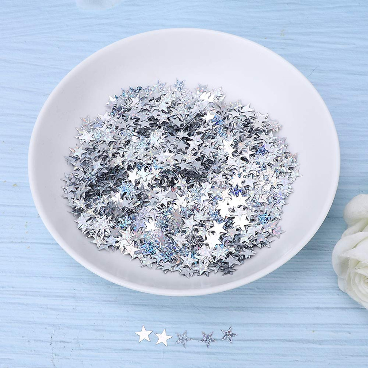 Star Confetti Sprinkles Table Confetti Glitter Confetti Silver Metallic Confetti Gold Confetti for Christmas Wedding Birthday Decoration 60g(silver)
