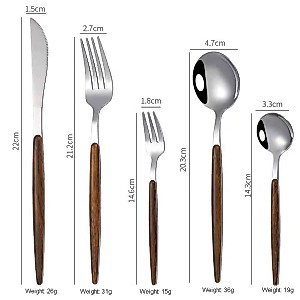 20-Piece Silverware Set with Faux Wooden Handle, Stainless Steel Flatware Set, Tableware Cutlery Set for 4 Including Forks Spoons Knives, Utensil Set for Home and Restaurant,Hand Wash Recommended