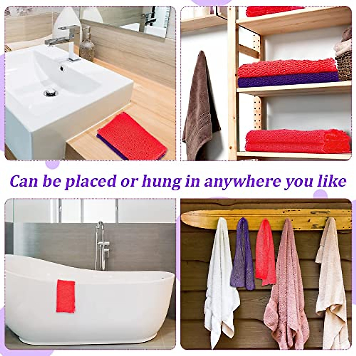 2 Pieces African Net Sponge Exfoliating Net African Body Scrubber Bath Rag Washcloth Towel Shower Body Back Scrubber Skin Smoother for Daily Use or Stocking Stuffer (Purple, Rose Pink)