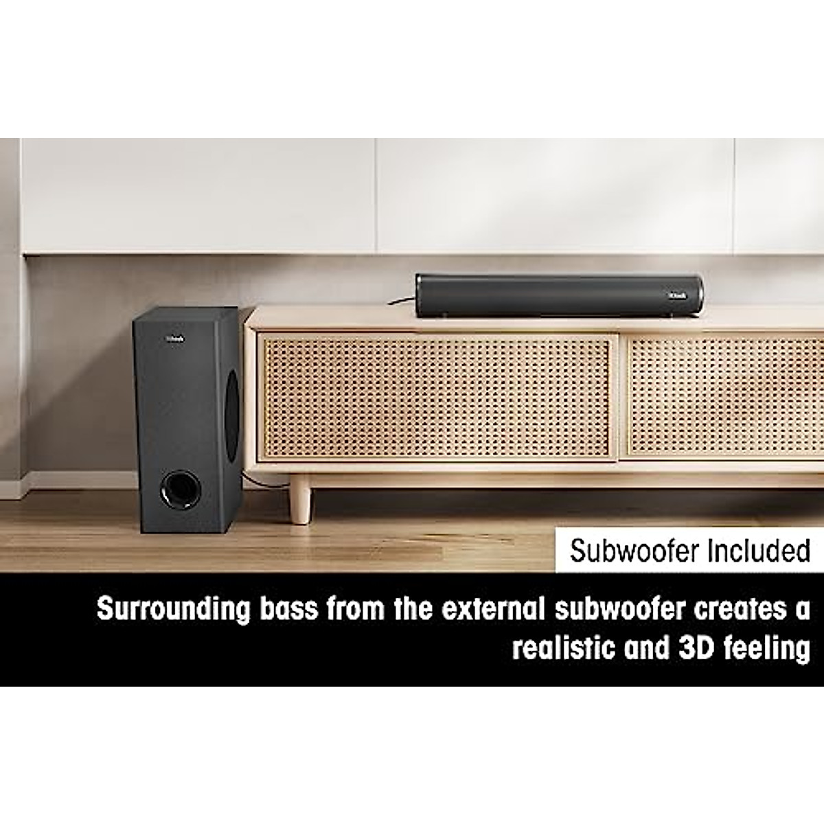 littoak 2.1 Sound Bar with Subwoofer for TV, Deep Bass Small Soundbar TV Speaker Home Theater Surround Sound System, HDMI/Bluetooth/Optical/Aux Connection, 16 Inch