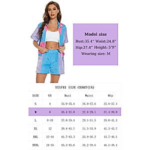 Yisfri Women's Vintage 80s 90s Style 2 Piece Outfit Short Sleeve Zip Front Windbreaker Tracksuit Themed Party Workout Set (Blue, XL)