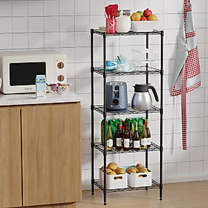 BestOffice 5-Shelf Storage Shelves, Adjustable Shelving Unit Wire Shelving Metal Shelves,11.8" D x 16.7" W x 47.6" H,Black