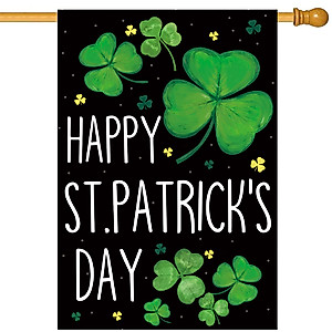 Morigins Happy St Patrick's Day Lucky Shamrocks Clover Double Sided Spring 17 March Yard Outdoor House Flag 28x40 Inch
