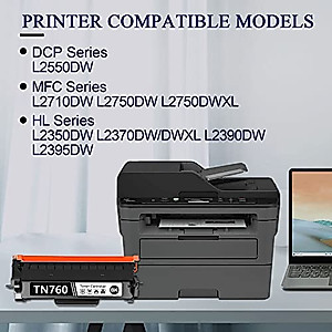 MOLIMER TN760 Toner Compatible TN-760 Toner Cartridge Replacement for Brother TN 760 DCP-L2550DW MFC-L2750DW MFC-L2750DWXL HL-L2350DW HL-L2395DW Printer Toner High Yield (2 Pack, Black)