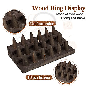 Juexica 18 Fingers Wood Ring Display Wooden Finger Ring Stand for Selling Jewelry Display Holder Showcase for Storage(Black Gray)