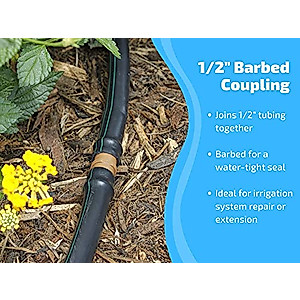 Habitech 1/2" Coupling Drip Irrigation Fittings (12 Pack) - Barbed Drip Line Coupler Connectors compatible with Rain Bird and Most 1/2" Tubing or Sprinkler Systems