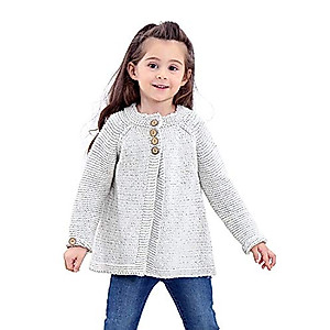 Baby Little Girls Cute Autumn Winter Button Knitted Sweater Cardigan Warm Thick Coat Jacket Clothes (Gray, 5T(4-5Years))