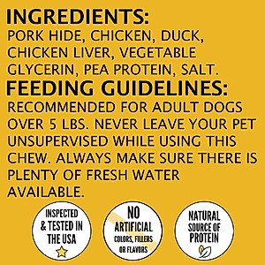 Hubert Pet Gourmet 5-in-1 Large Pork Hide Kabobs – Quad Flavor Chews in a 10-Piece Bag, 10" Chews for All Dog Sizes, 1.8 lb Pack