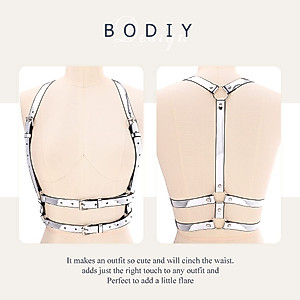 BODIY Women High Waisted Harness Belt Silver Mirror Waist Strap Belts Rave Punk Rock Belts