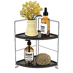 Kitchen Spice Rack Standing Shelf, 2-Tier Corner Storage Shelf , Bathroom Countertop Organizer , Vanity Tray Cosmetic & Makeup Storage, Silver&Black