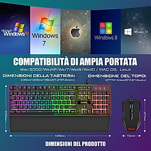 RedThunder K10 Wired Gaming Keyboard and Mouse and Wrist Rest Combo, RGB Backlit, Mechanical Feel Anti-ghosting Keyboard + 7D 7200 DPI Mice+Soft Leather Wrist Rest 3 in 1 PC Gamer Accessories(Black)