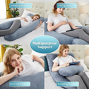 puredown® Pregnancy Pillow for Sleeping- U Shaped Full Body Maternity Pillow for Pregnant Women, Support for Back, Hips, Legs, Removable and Washable Cover, 32" x 56" Inch Pillow, Navy Blue
